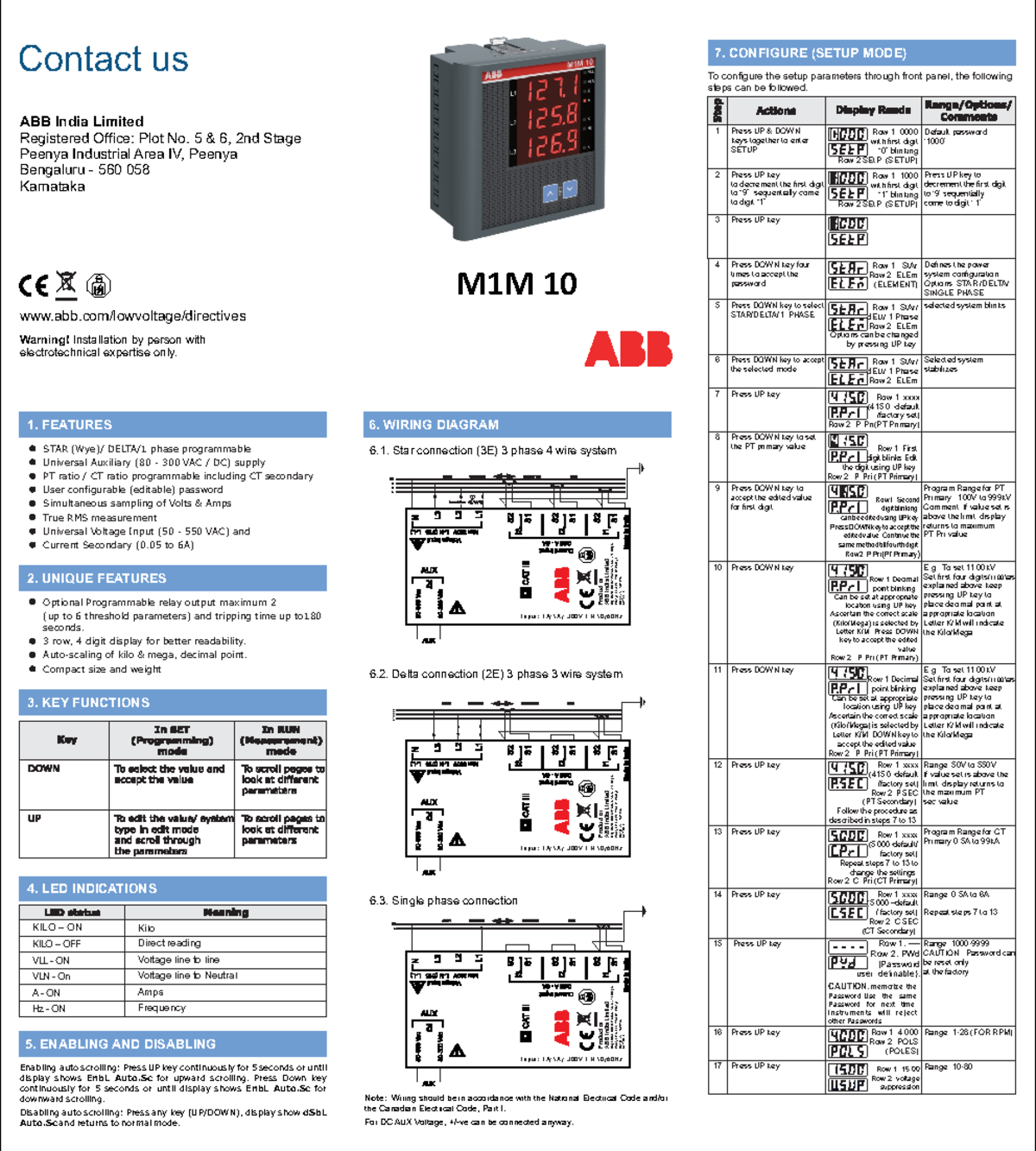 M1M 10 Installation manual - 1. FEATURES 2. UNIQUE FEATURES M1M 10 L1 L2 L L1 L2 L L Warning ...