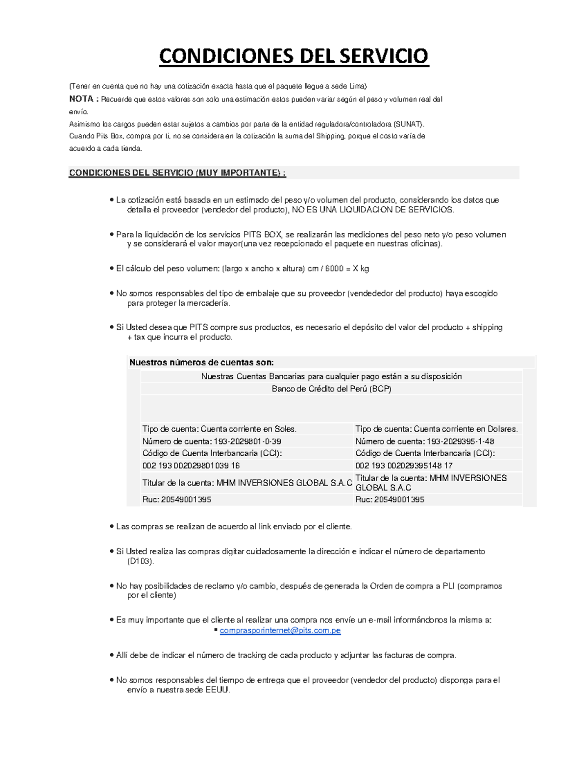 Condiciones DEL Servicio (1) - CONDICIONES DEL SERVICIO (Tener en cuenta que no hay una ...