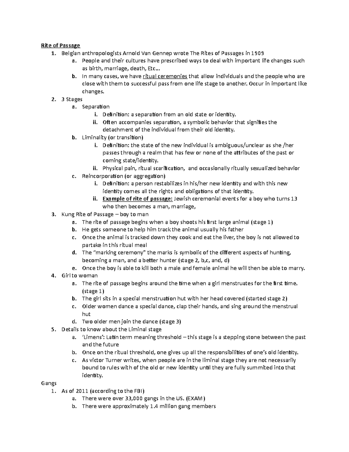 Anthropology - Rite of Passage - Rite of Passage 1. Belgian ...