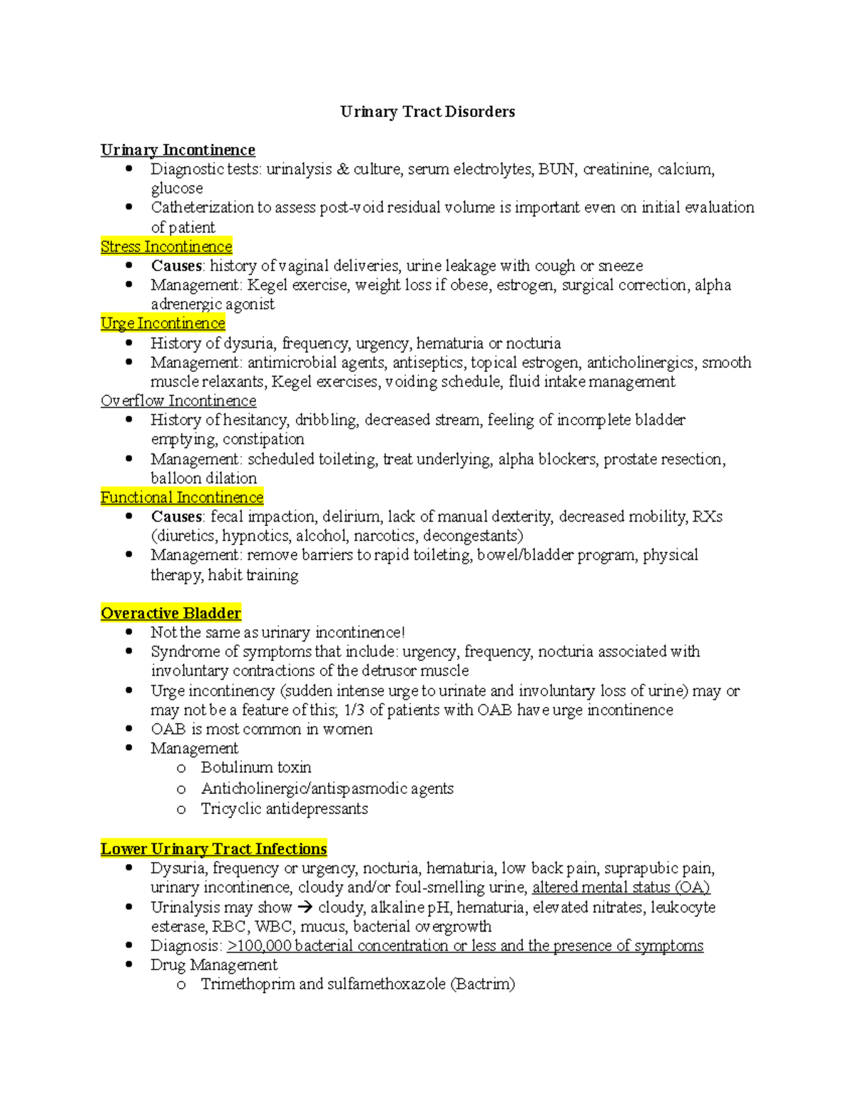 Urinary Tract Disorders Study Guide - Urinary Tract Disorders Urinary ...