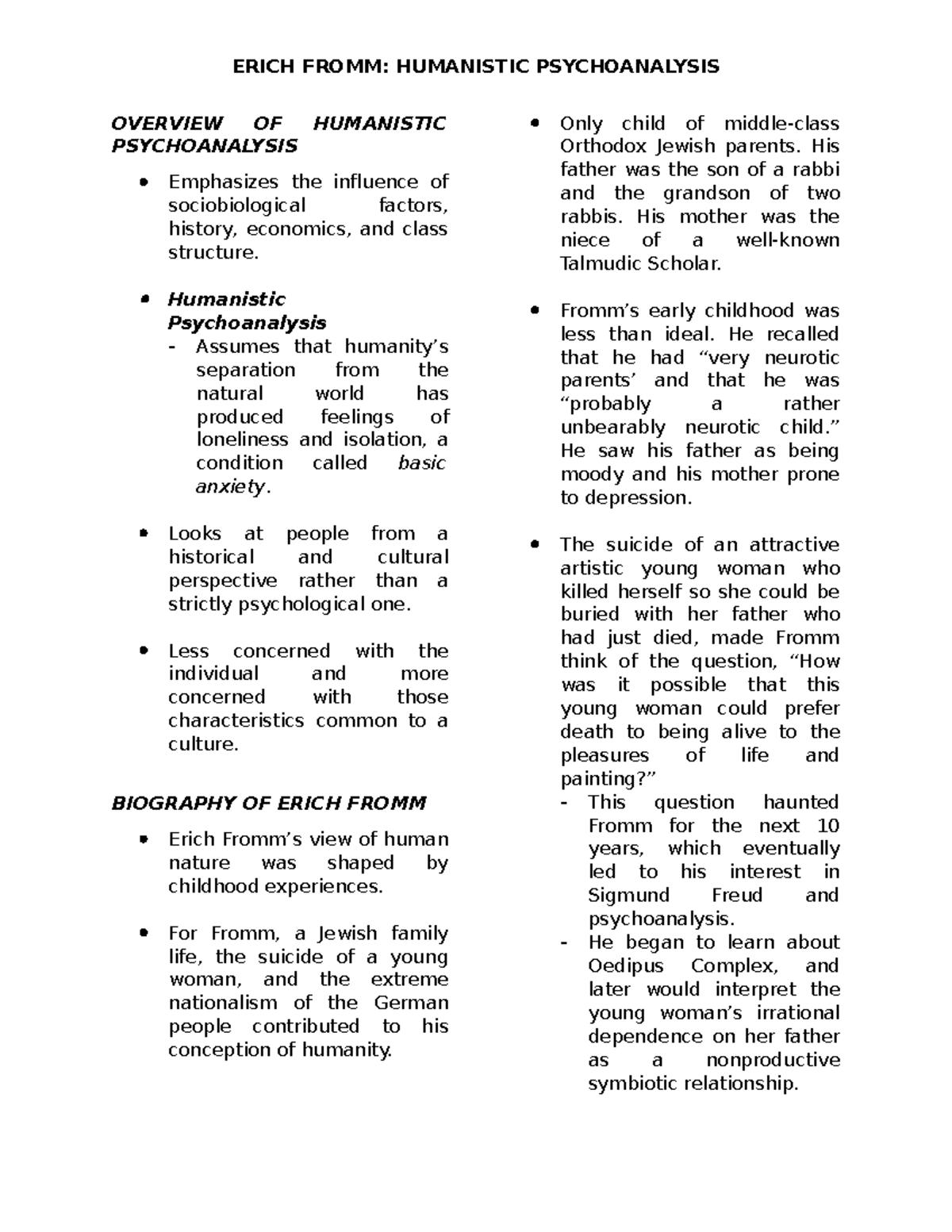 Erich Fromm ......................... - OVERVIEW OF HUMANISTIC ...