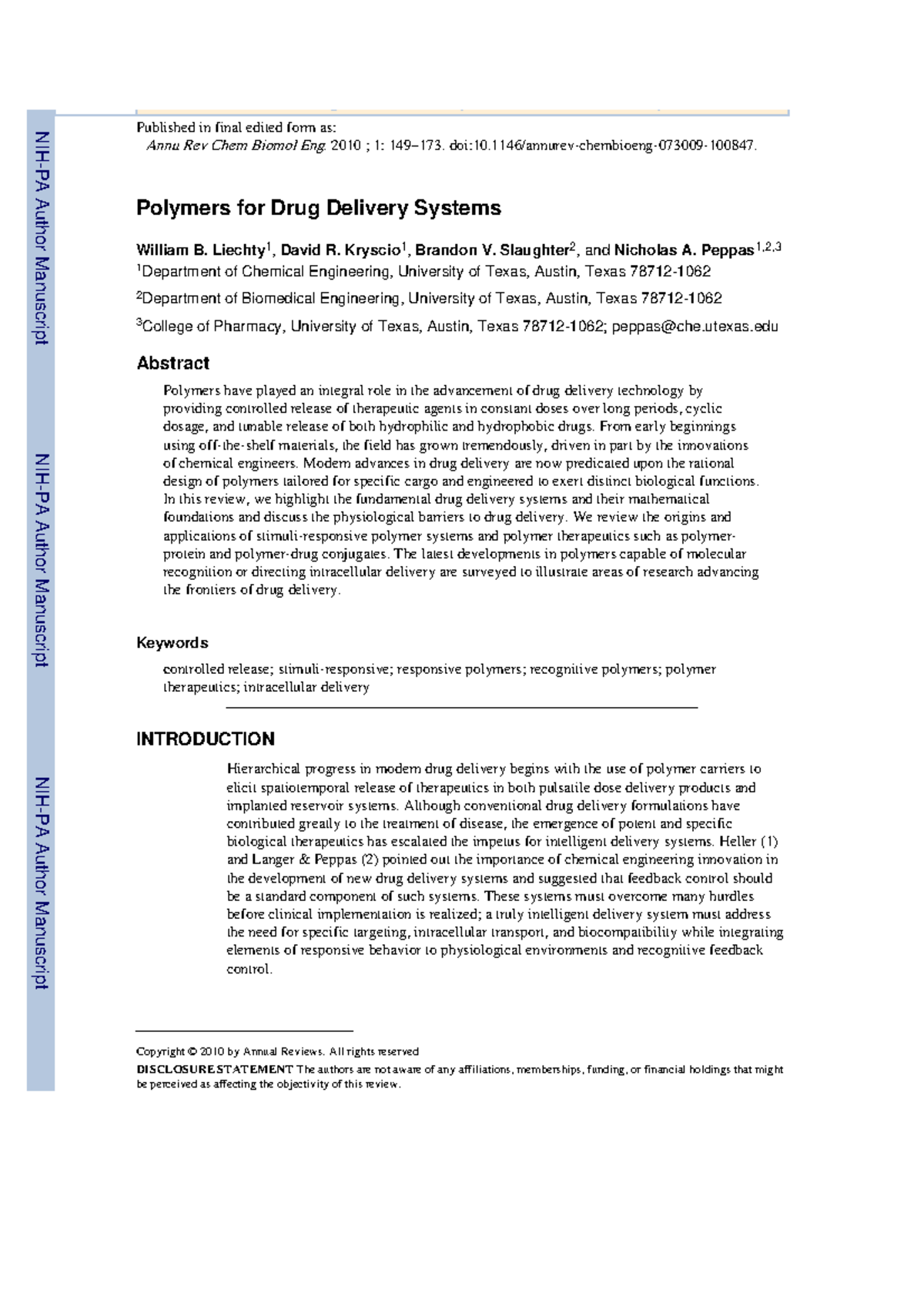 Polymer in CDDS - Ybah - Polymers for Drug Delivery Systems William B ...