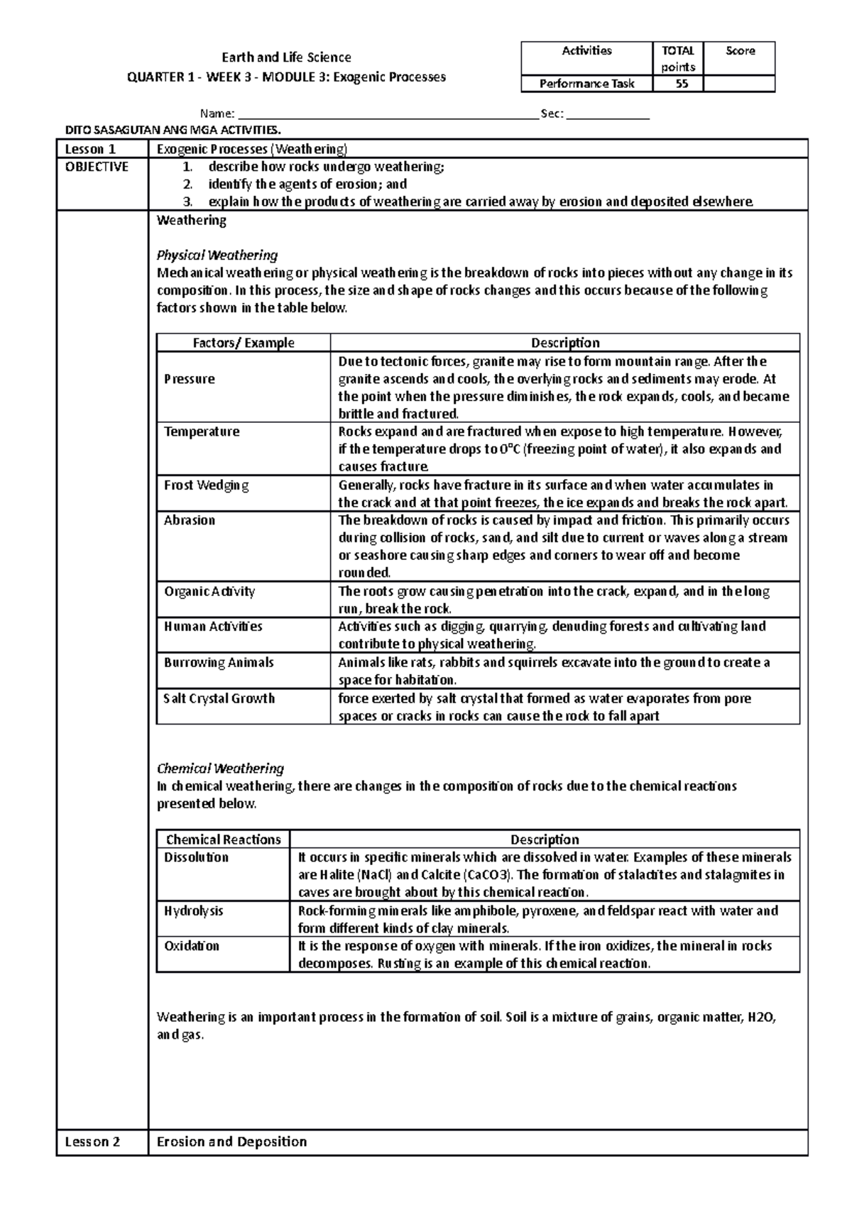 LAS Earth and Life Science Q1 Module 3 supplementary - Earth and Life ...