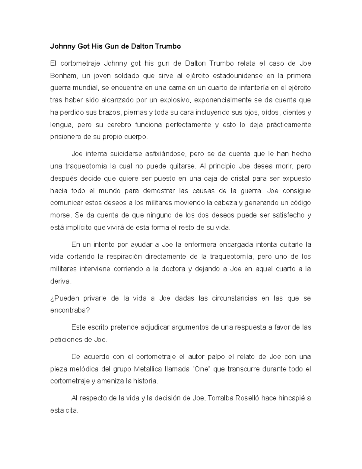 Práctica - "Johnny Got His Gun de Dalton Trumbo " - Johnny Got His Gun ...