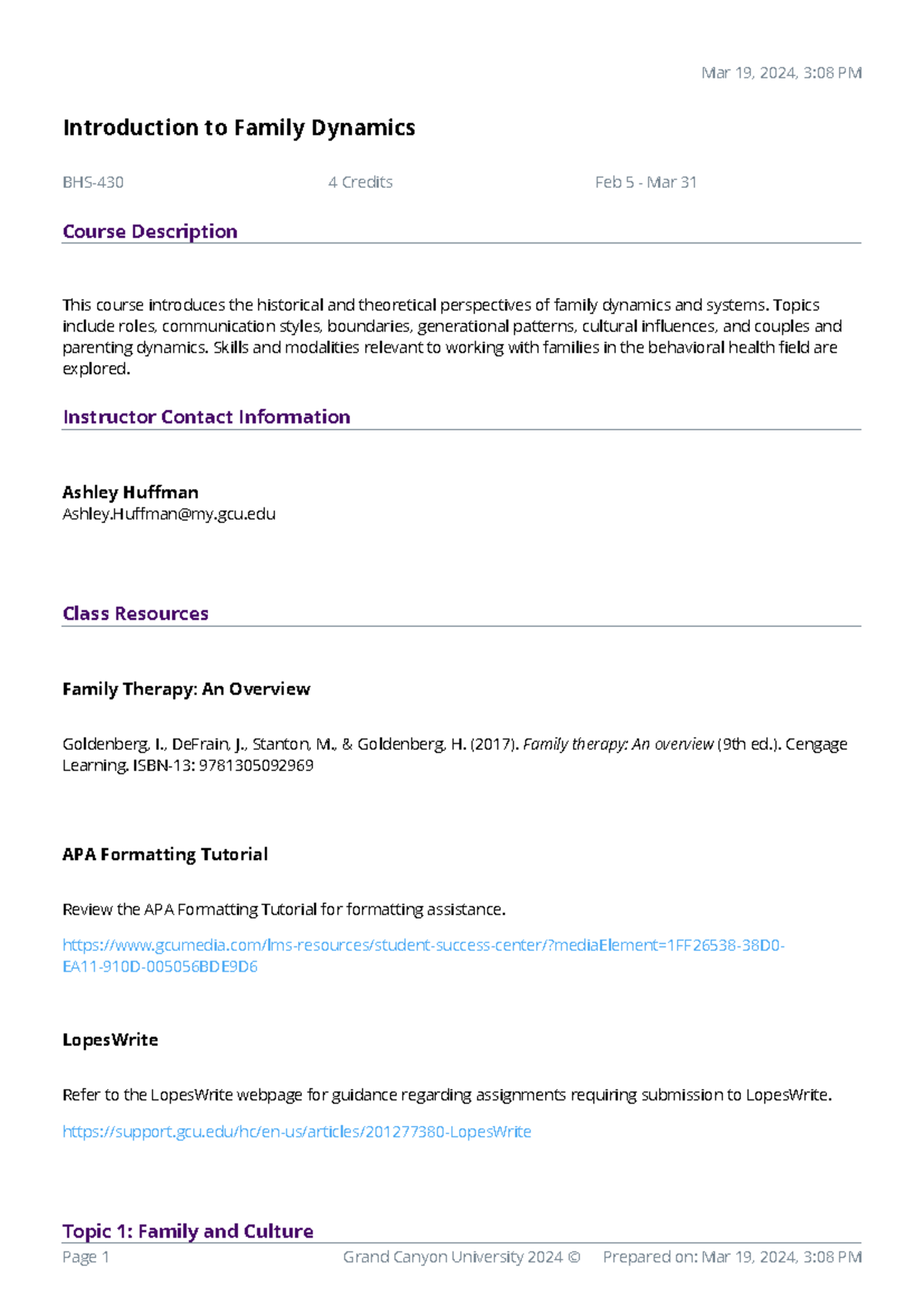 Syllabus BHS-430-O500-20240205 - Mar 19, 2024, 3:08 PM Introduction to ...