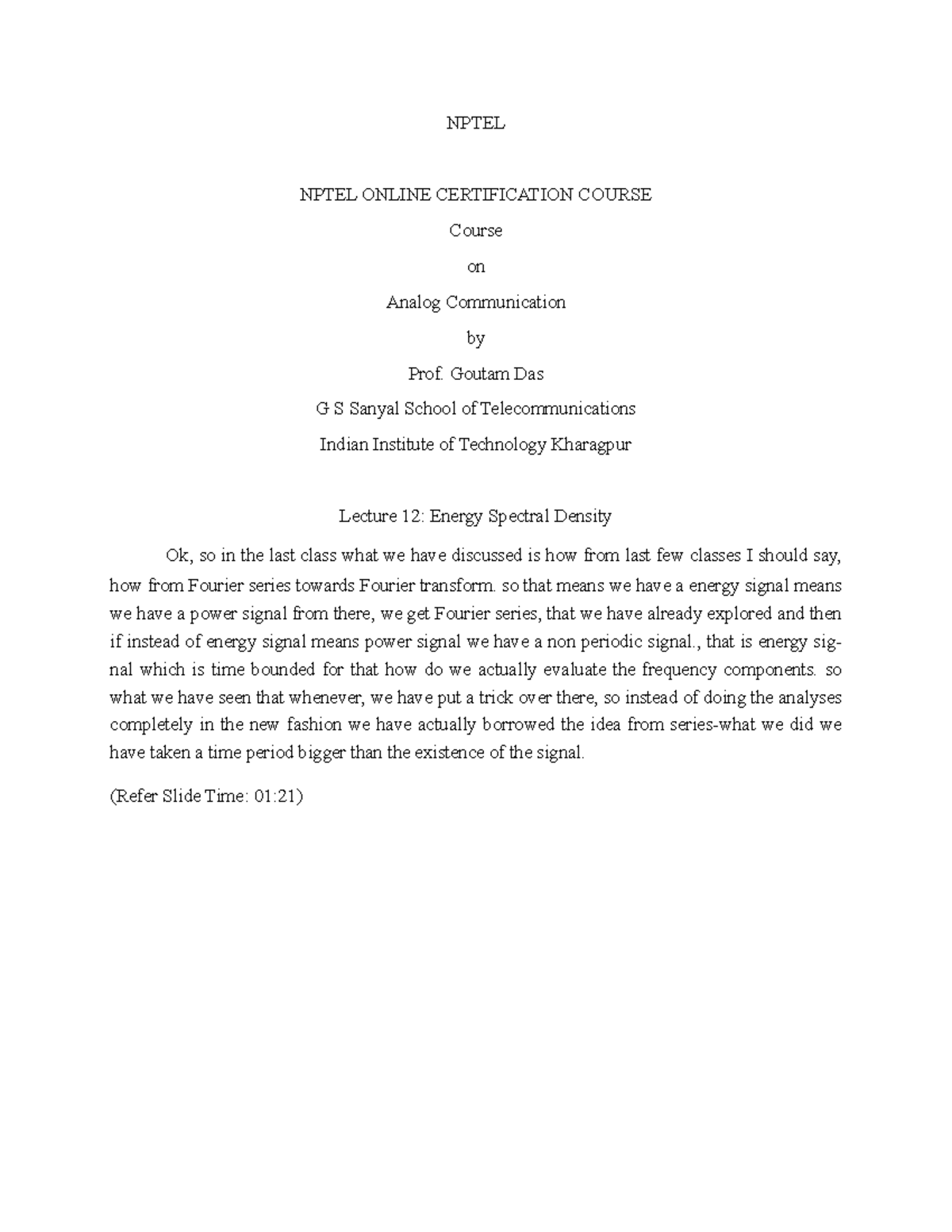 Notes on analog communication - PLL - NPTEL NPTEL ONLINE CERTIFICATION ...