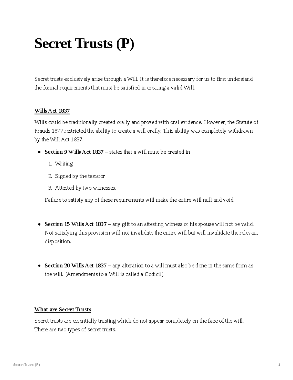Secret Trusts (P) - this is more so a LLB subject ,nothing very much to ...