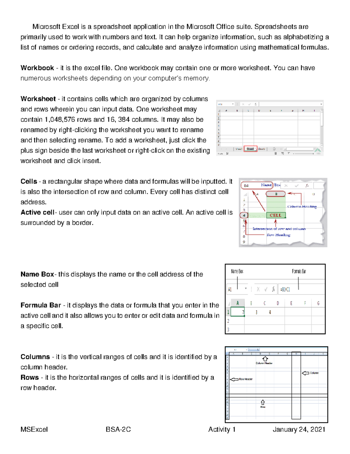 1 - Lecture notes 2 - Microsoft Excel is a spreadsheet application in ...