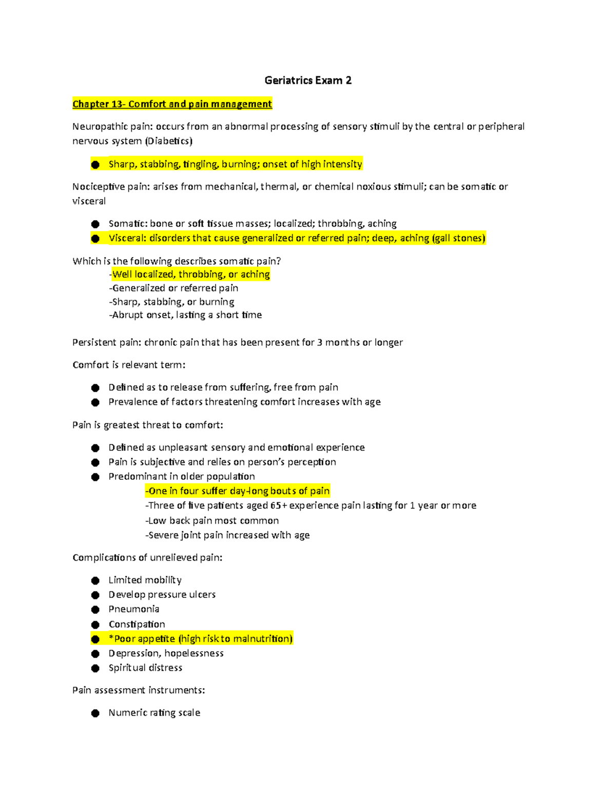 GERI Exam 2 - Geriatrics Exam notes - Geriatrics Exam 2 Chapter 13 ...