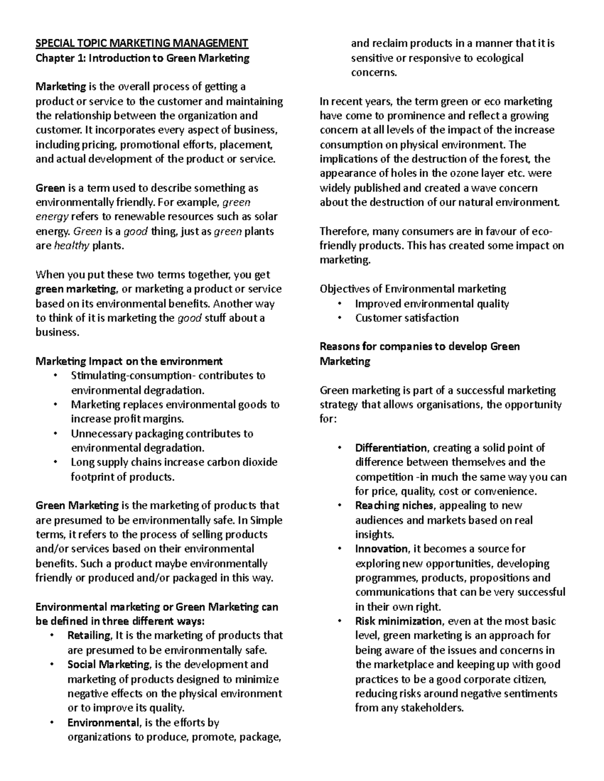 Special Topic MM Prelim - SPECIAL TOPIC MARKETING MANAGEMENT Chapter 1 ...