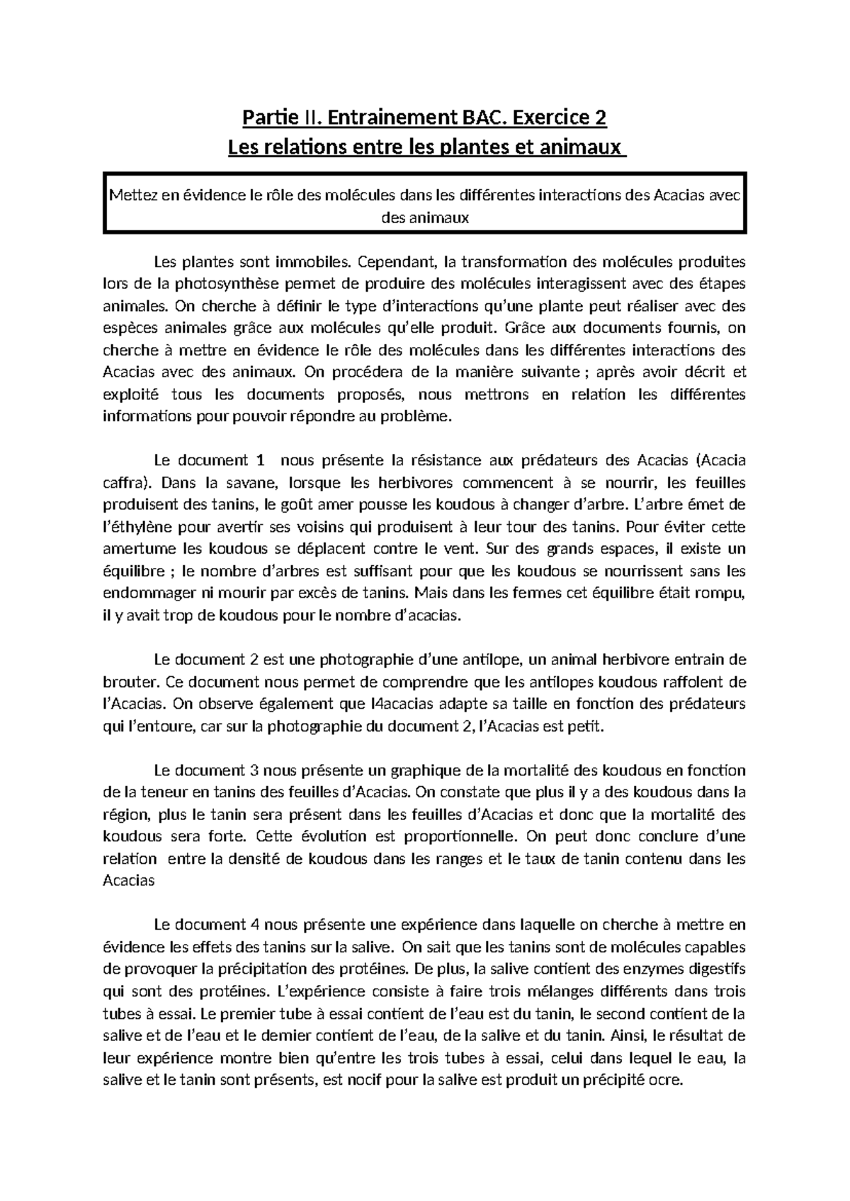 Partie II. Entrainement BAC. Exercice 2 - Partie II. Entrainement BAC ...