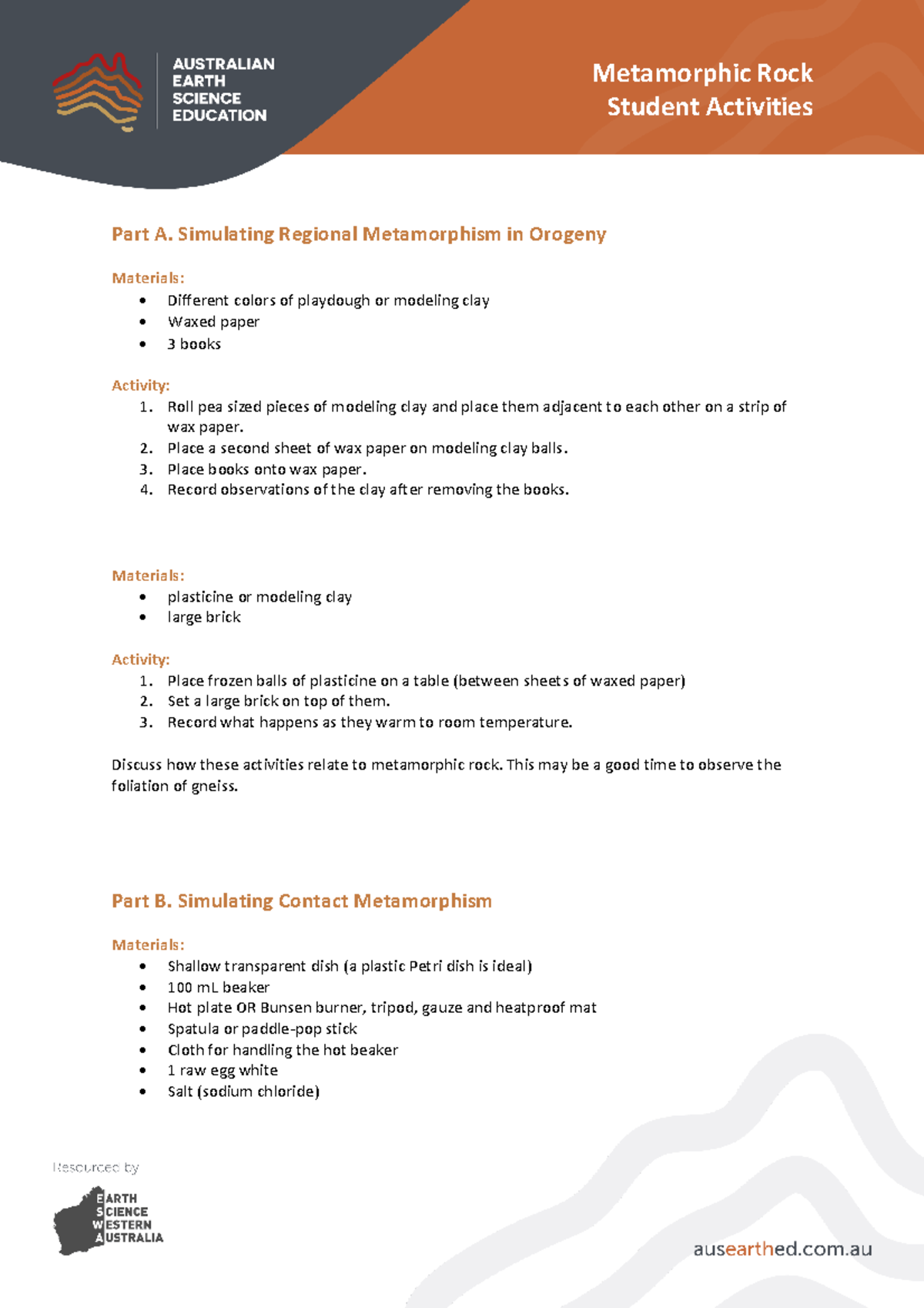 Metamorphic Rocks Student Activities - Metamorphic Rock Student ...