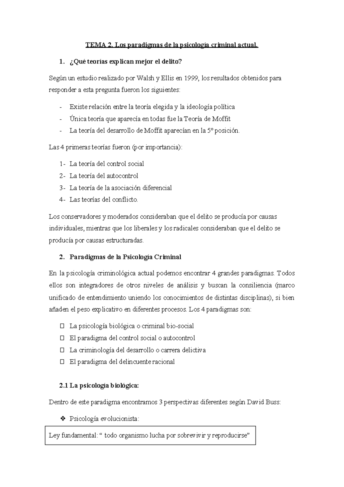 Tema 2 de psicología criminal estudiar - TEMA 2. Los paradigmas de la ...