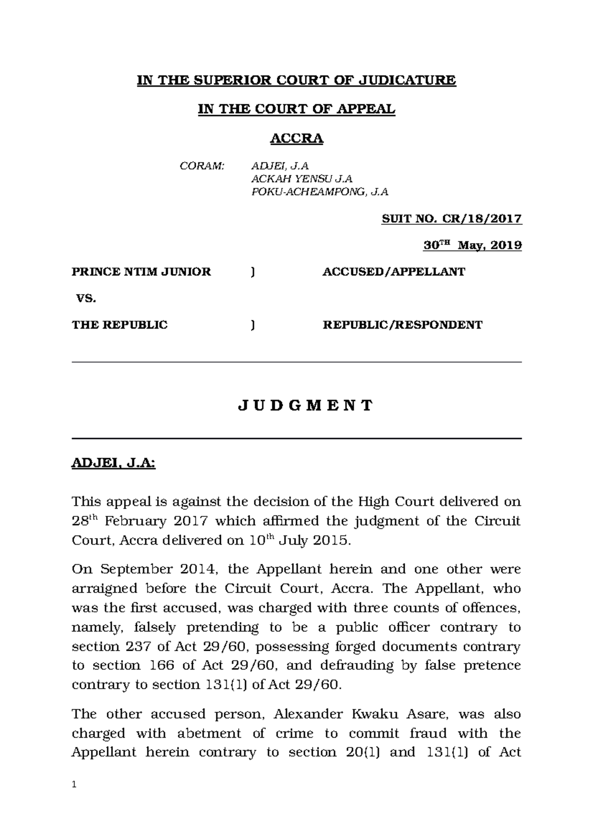 Prince NTIM Junir V THE Republic - IN THE SUPERIOR COURT OF JUDICATURE ...