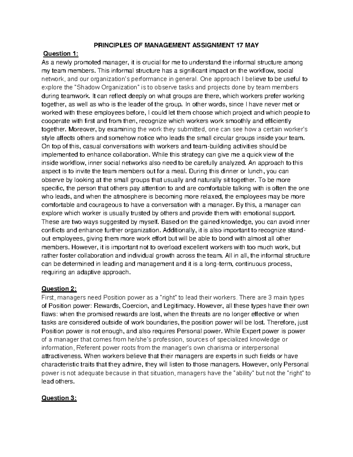 Principle of management Assignment - PRINCIPLES OF MANAGEMENT ...