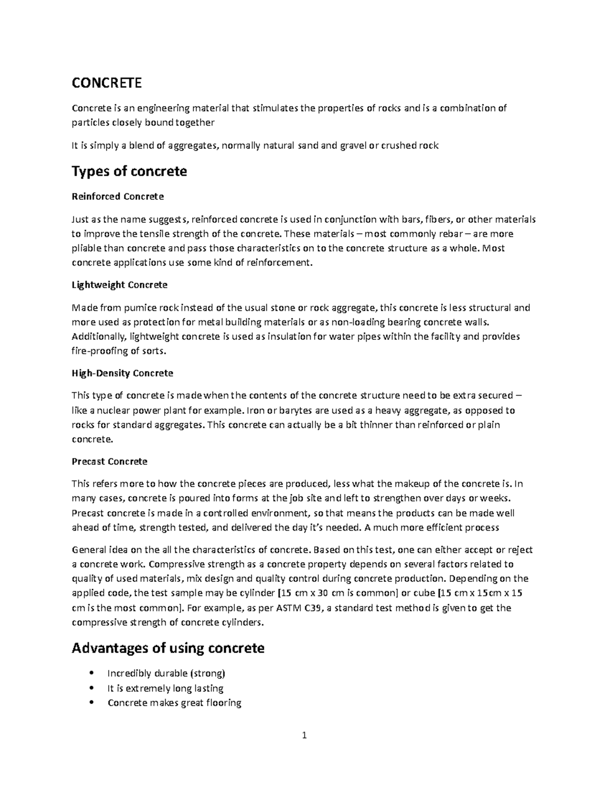 Construction materials notes NC - CONCRETE Concrete is an engineering ...