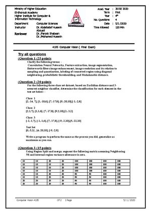 4105 Computer Vision final 2013-2014 answer - 4105 Computer Vision ...