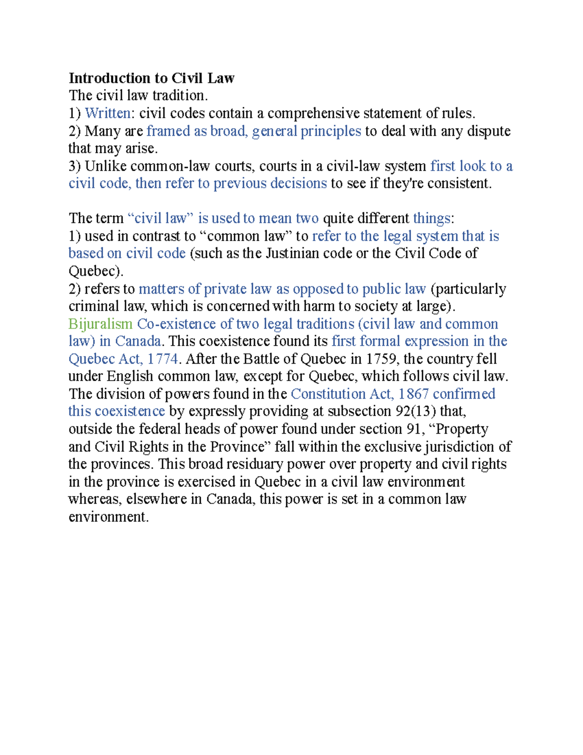 Introduction to Civil Law - Written: civil codes contain a ...