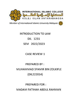 ITTL CASE Review 1 - Muhammad Syamir BIN Zolkifle (DIL222014 ...