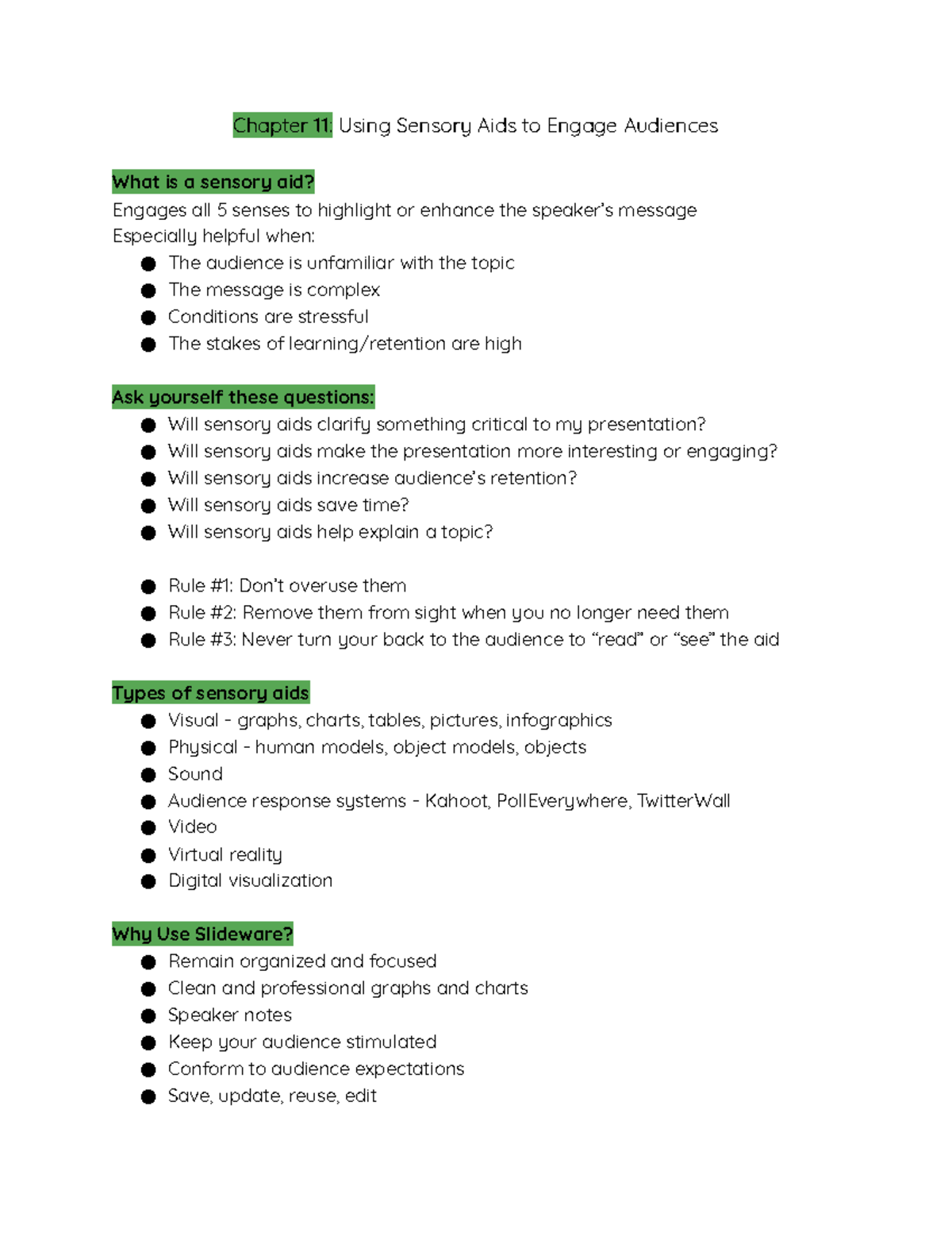 Chapter 11 Notes - Professor Madi Murphy - Chapter 11: Using Sensory ...