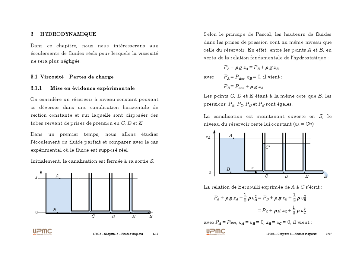 Chapitre 3 : Fluides visqueux - 3 HYDRODYNAMIQUE Selon le principe de ...