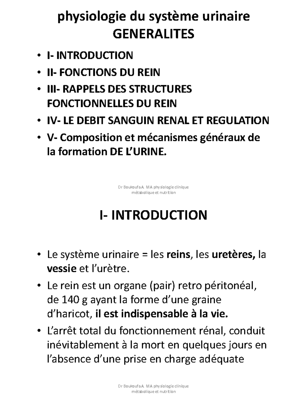 Physiologie du système urinaire Generalites - physiologie du système ...
