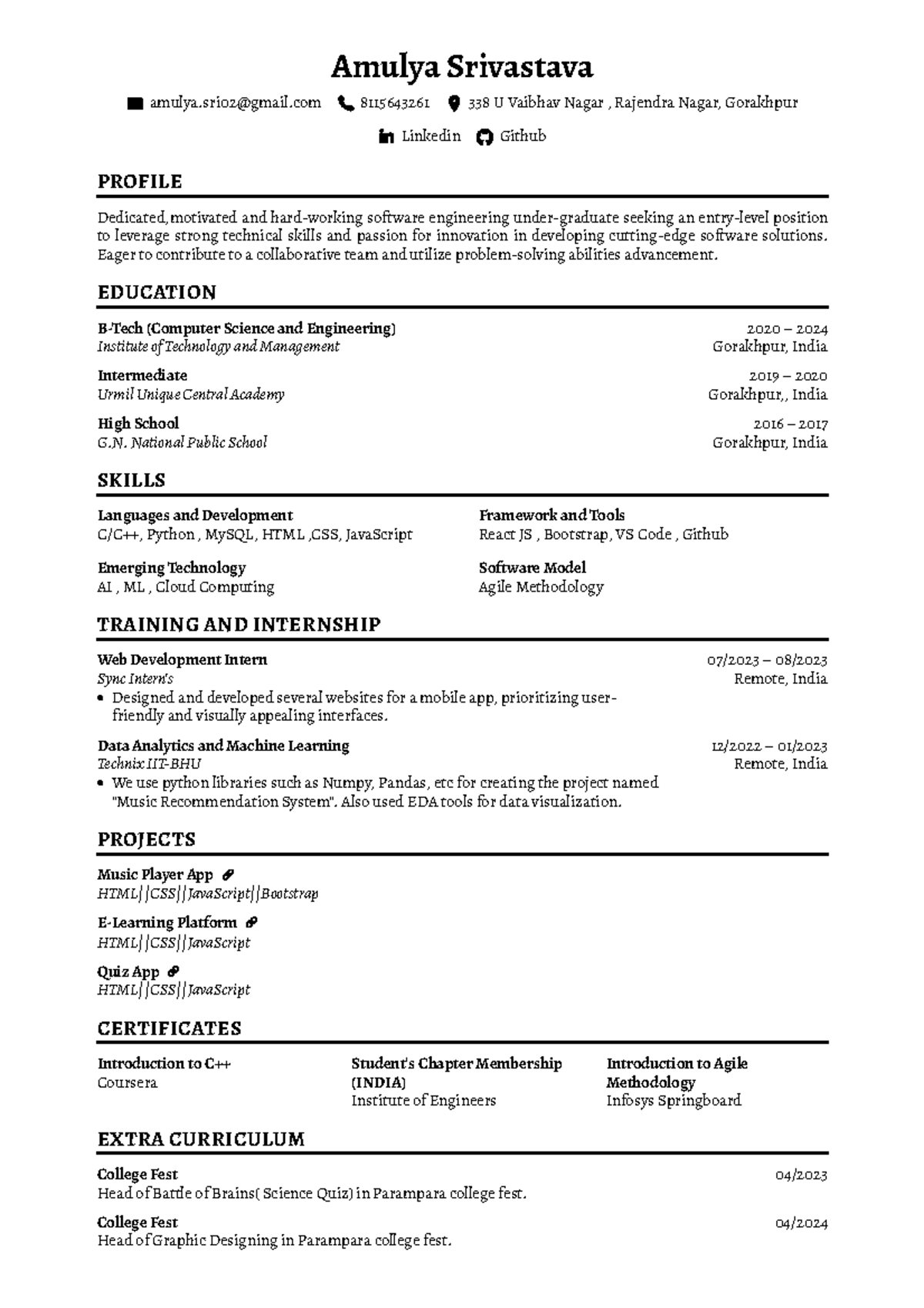 Amulya Resume CV - Notes - Amulya Srivastava amulya@gmail 8115643261 ...