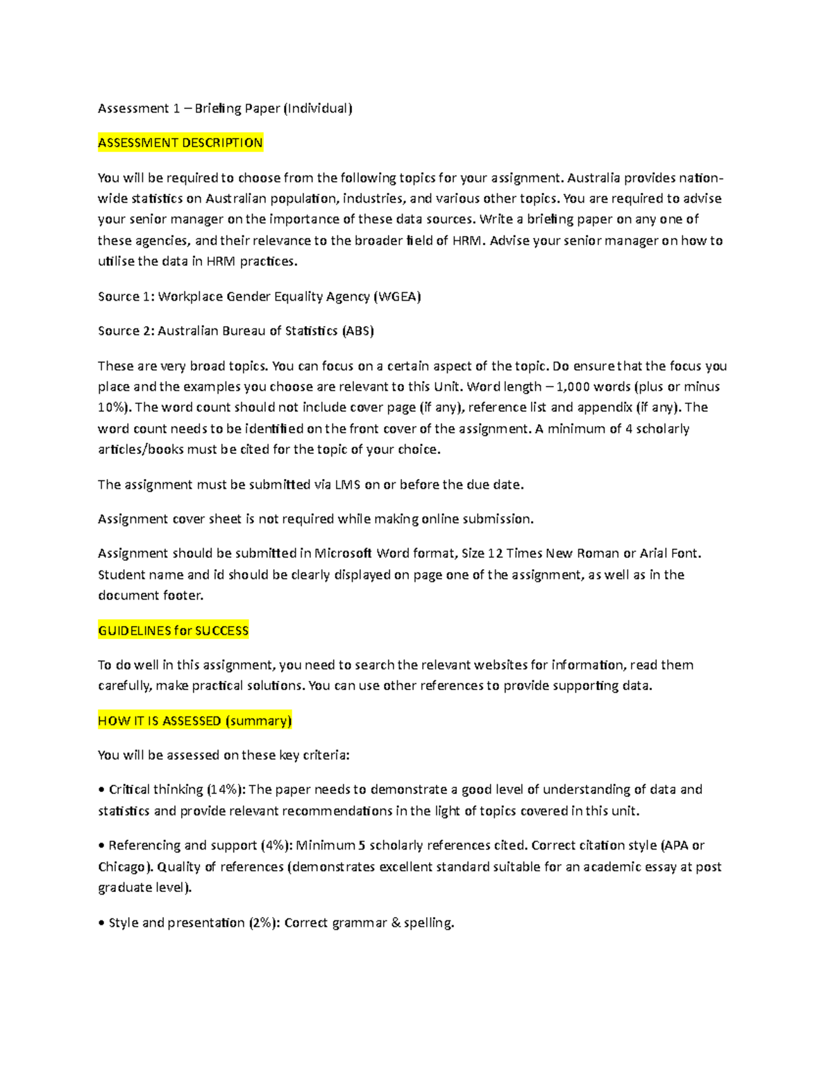 Assessment 1 - Assignment for business strategies - Assessment 1 – Briefing Paper (Individual ...