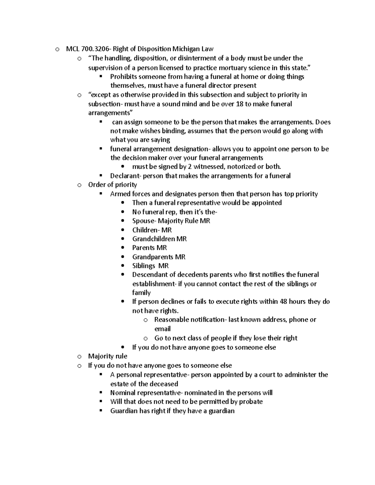 Week 2 - notes - o MCL 700- Right of Disposition Michigan Law o “The ...