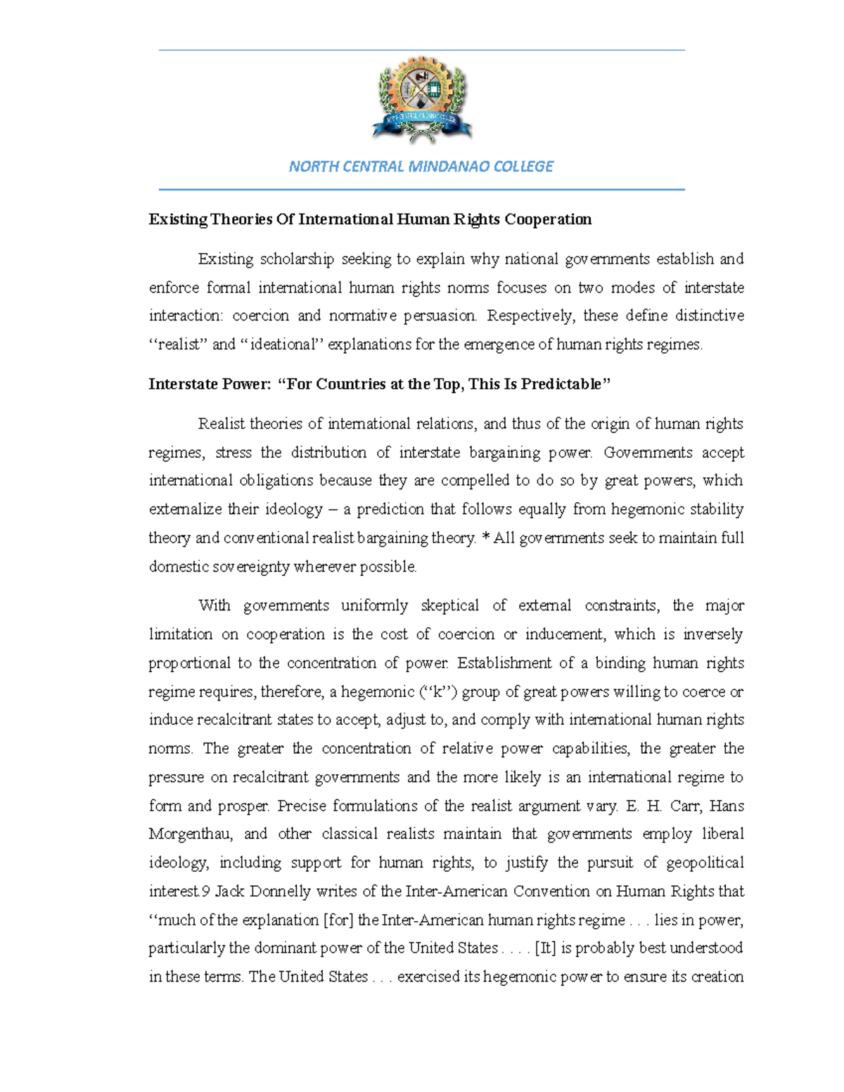 GEC 100 Existing Theories Of International Human Rights Cooperation ...