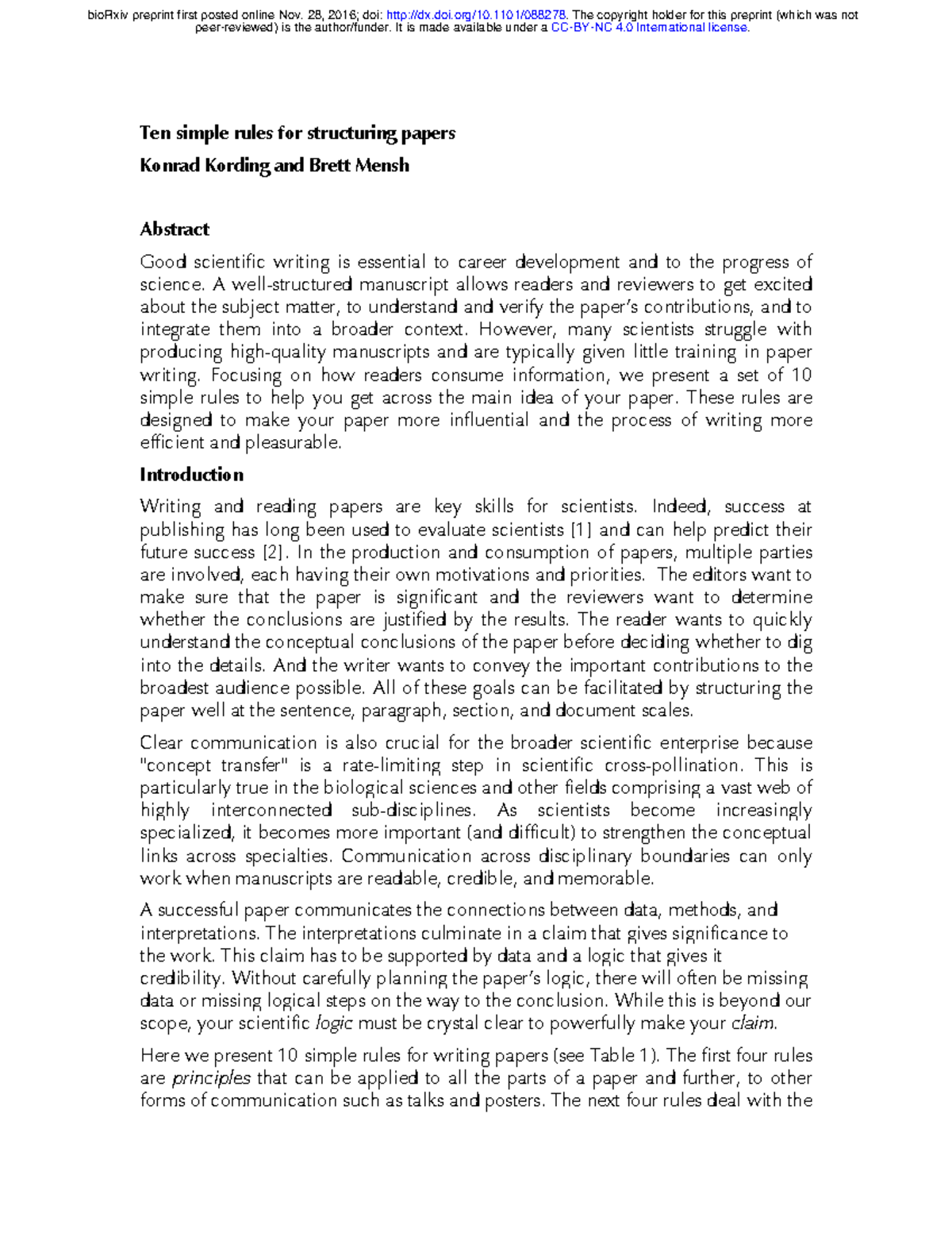 Paper writing guide - Proj - Ten simple rules for structuring papers ...