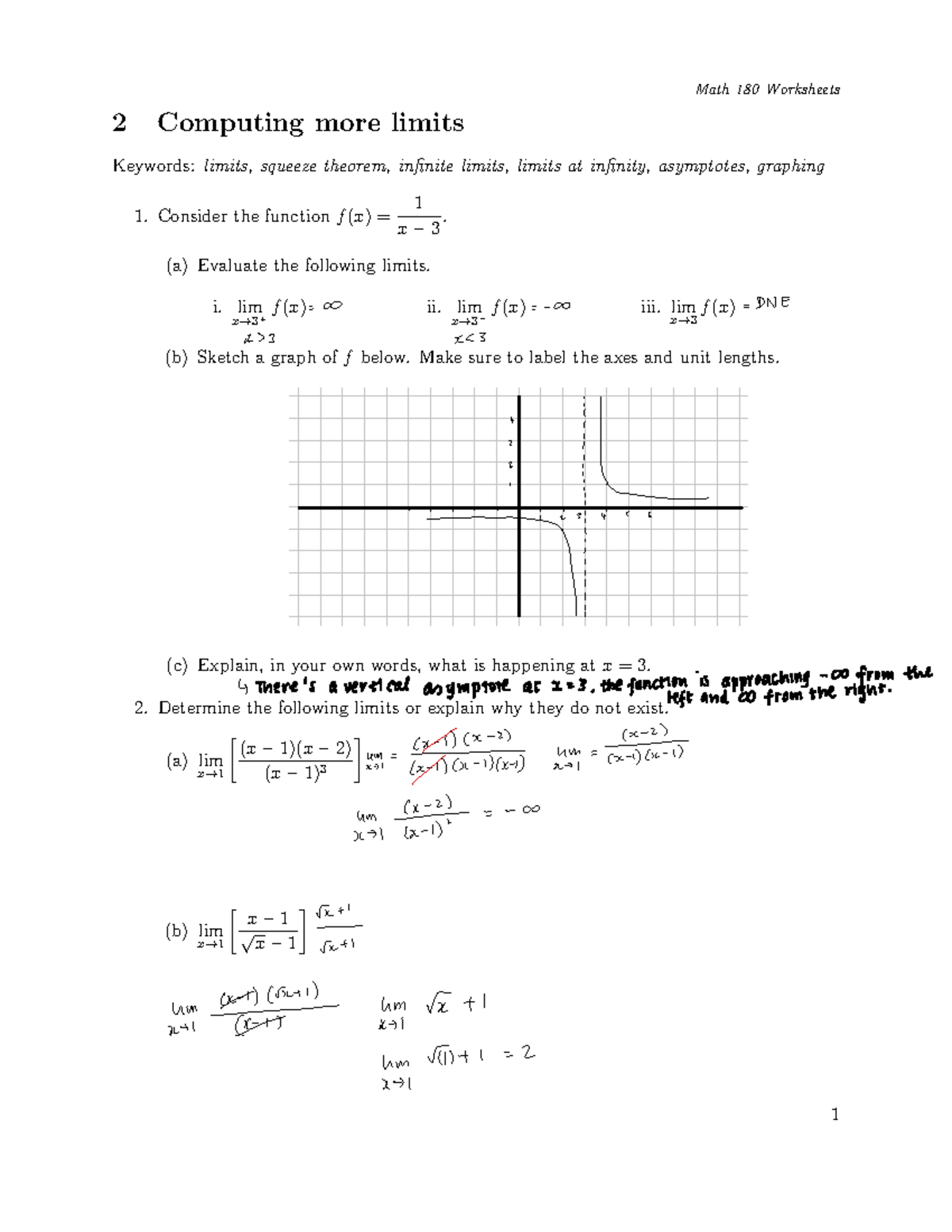 Discussion Worksheet W2 - 2 Computing more limits Keywords: limits, squeeze theorem, infinite ...