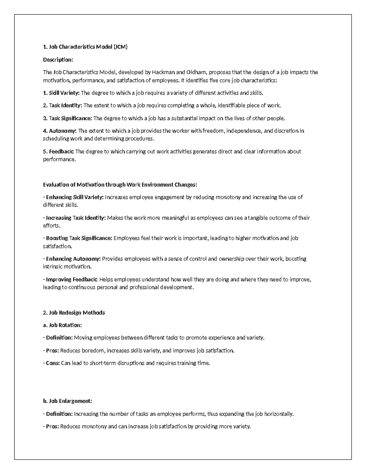 Organizational Behaviior Short - Job Characteristics Model (JCM ...