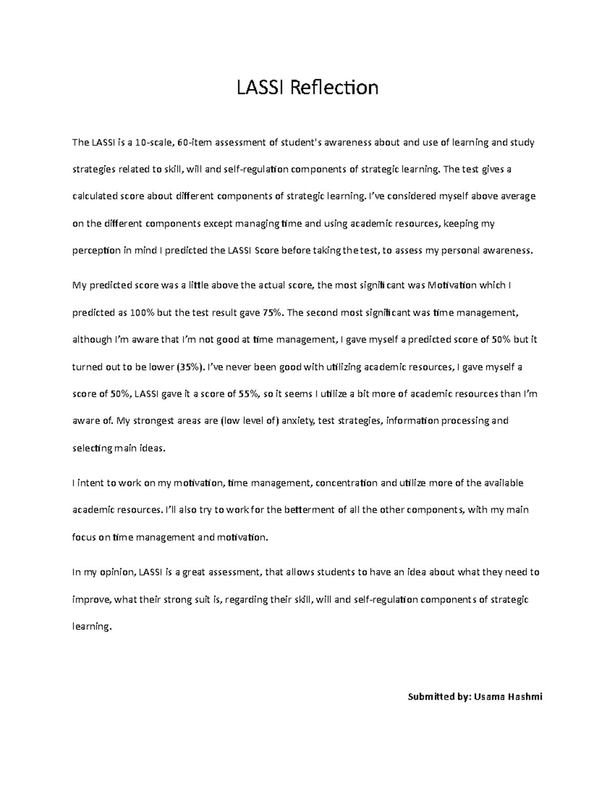 Lassi Reflections - LASSI Reflection The LASSI is a 10-scale, 60-item ...