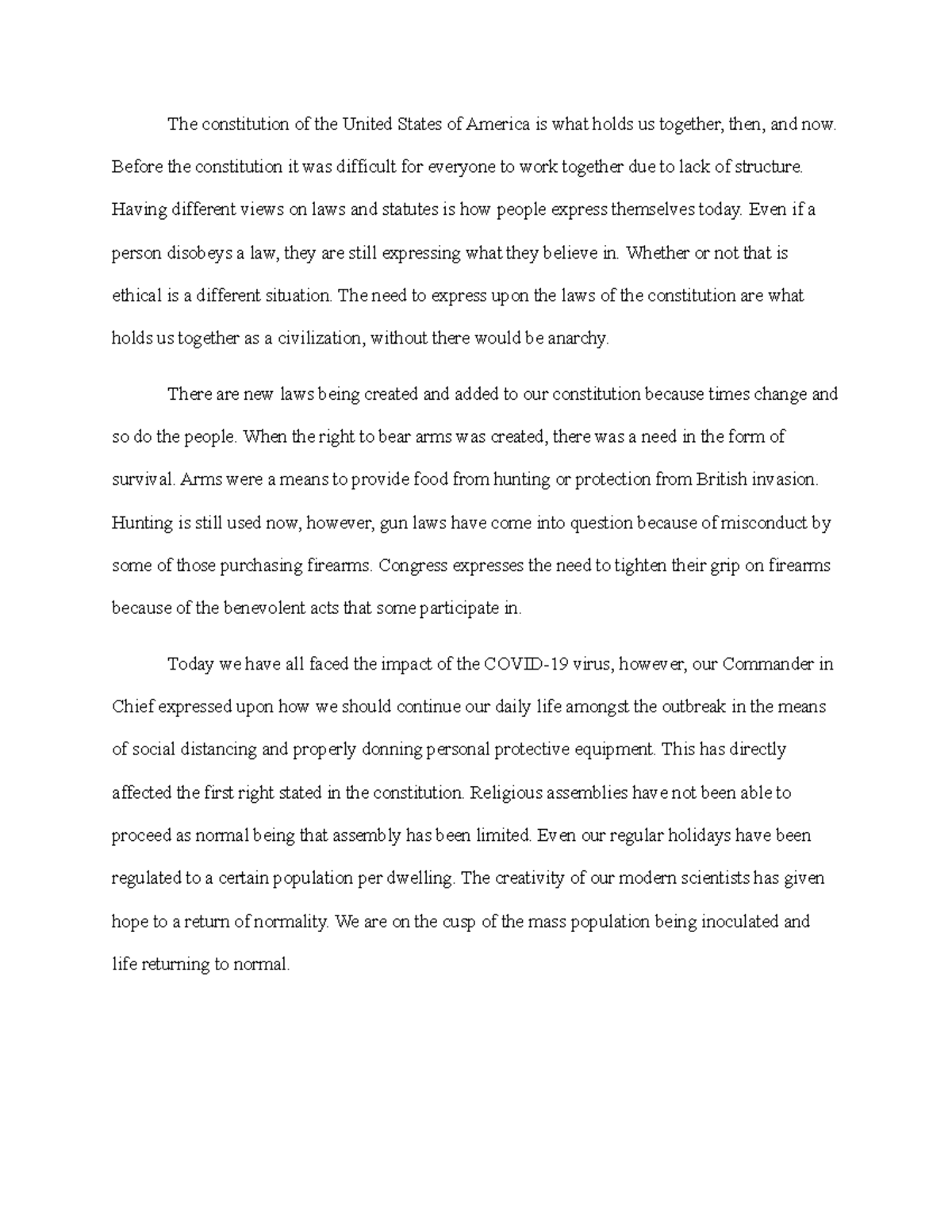 HUM-100 Project two short response - The constitution of the United ...