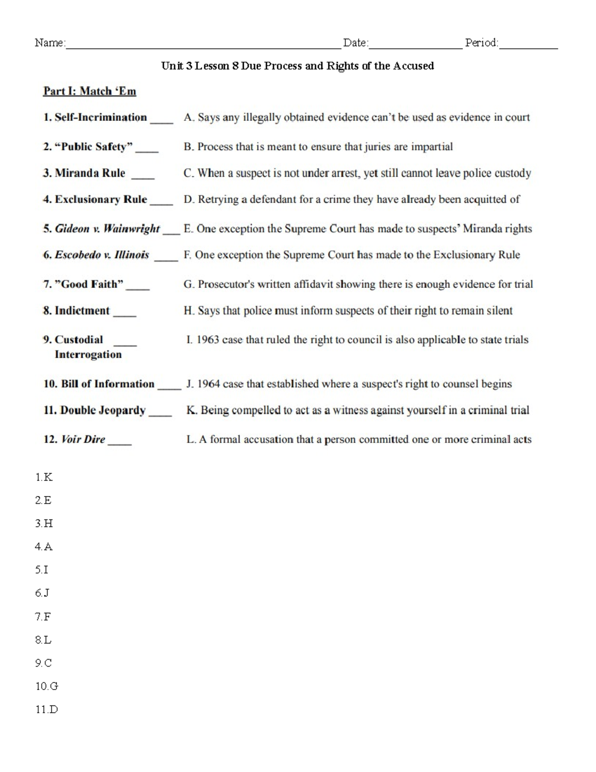 Copy of Unit 3 Lesson 8 Due Process and Rights of the Accused - - Studocu