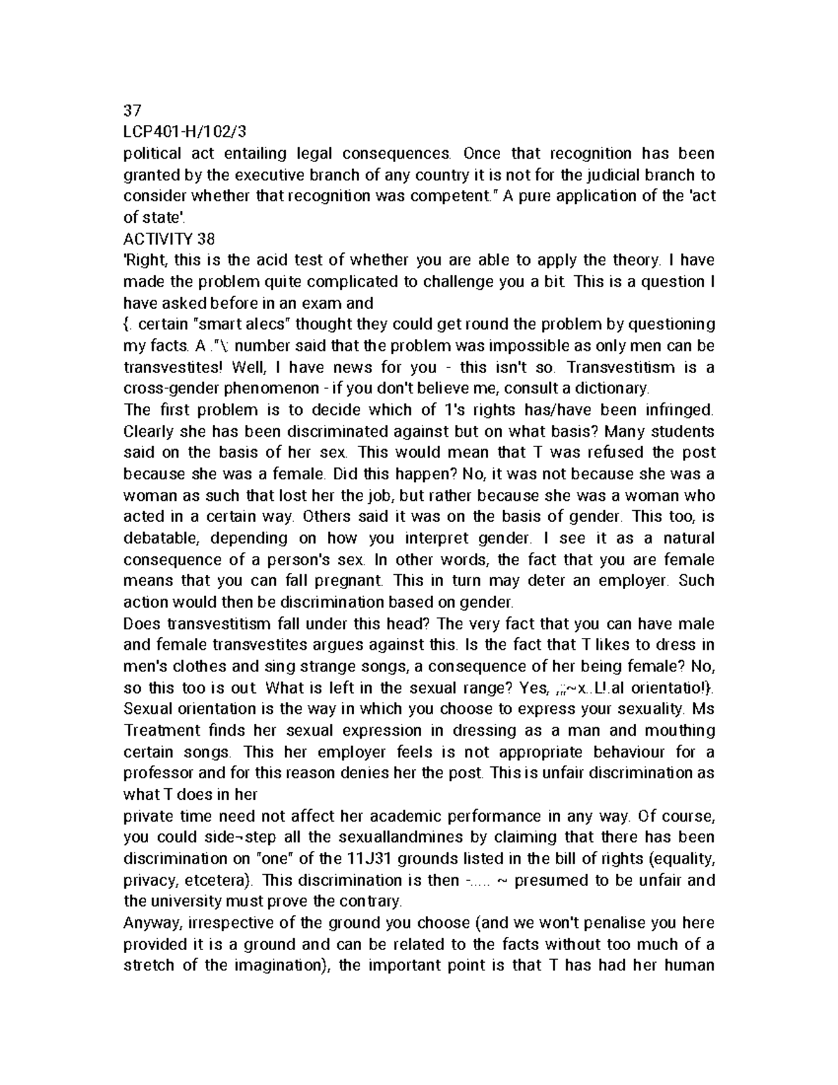 Activities International Law 37 LCP401 H 102 Political Act Entailing