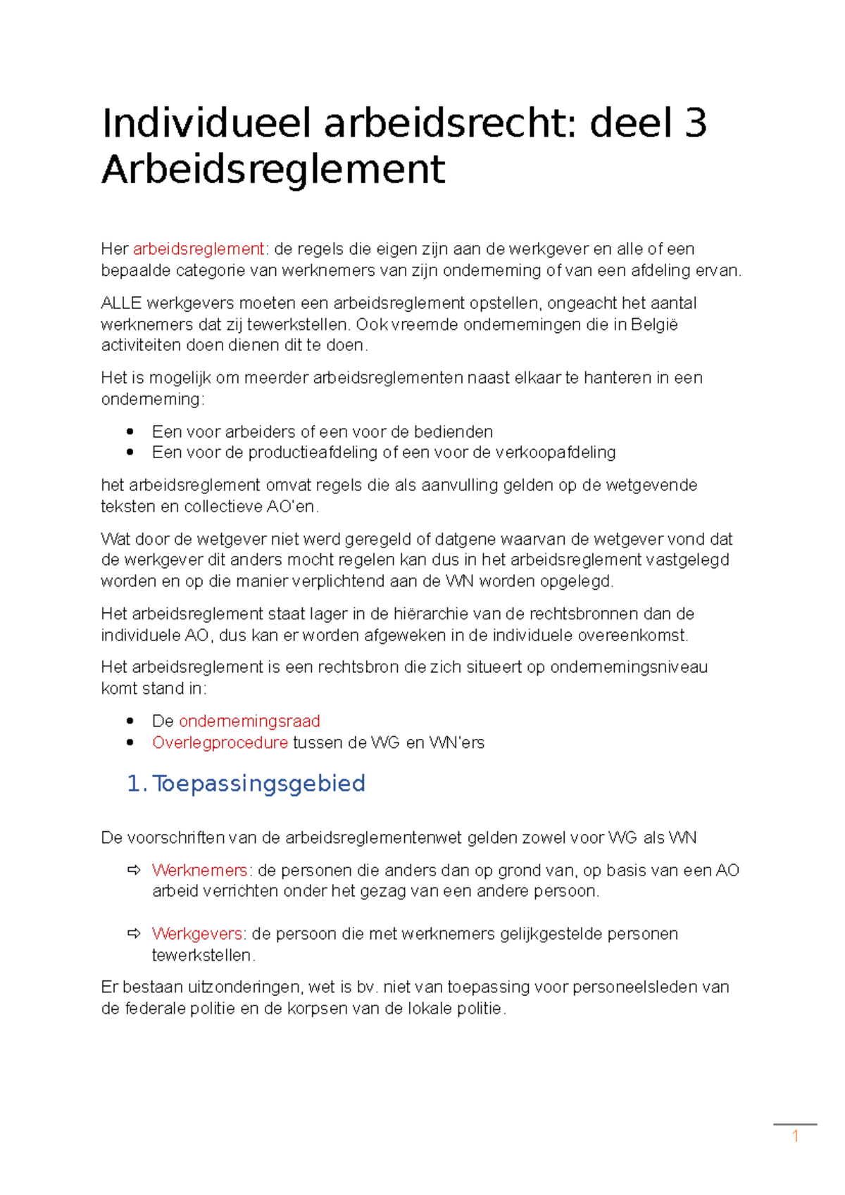 Samenvatting deel 3 - Individueel arbeidsrecht: deel 3 Arbeidsreglement ...