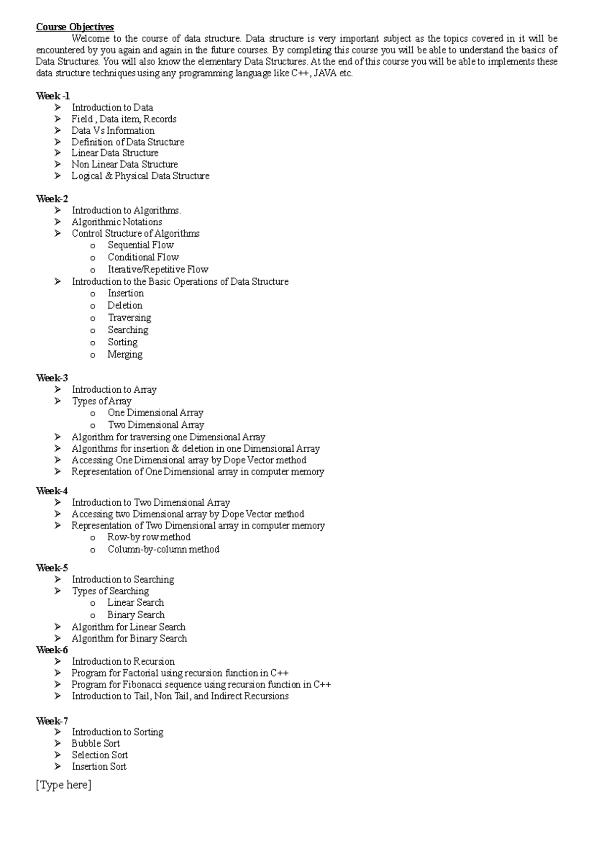 Course Objectives DS101l AA - Programming Languages - Studocu