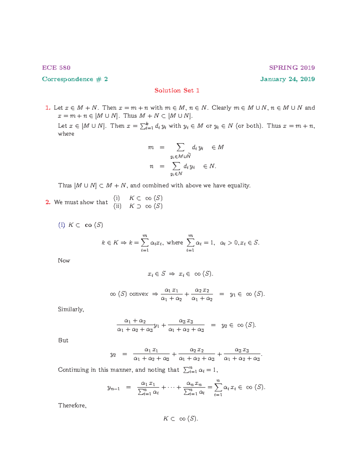 S1color - Una tecnica - ECE 580 SPRING 2019 Correspondence # 2 January 24, 2019 Solution Set 1 ...