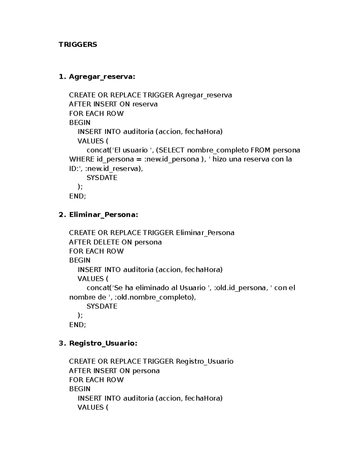 Triggers-FUN-PROC - Funciones y Procedimientos base de datos - TRIGGERS ...