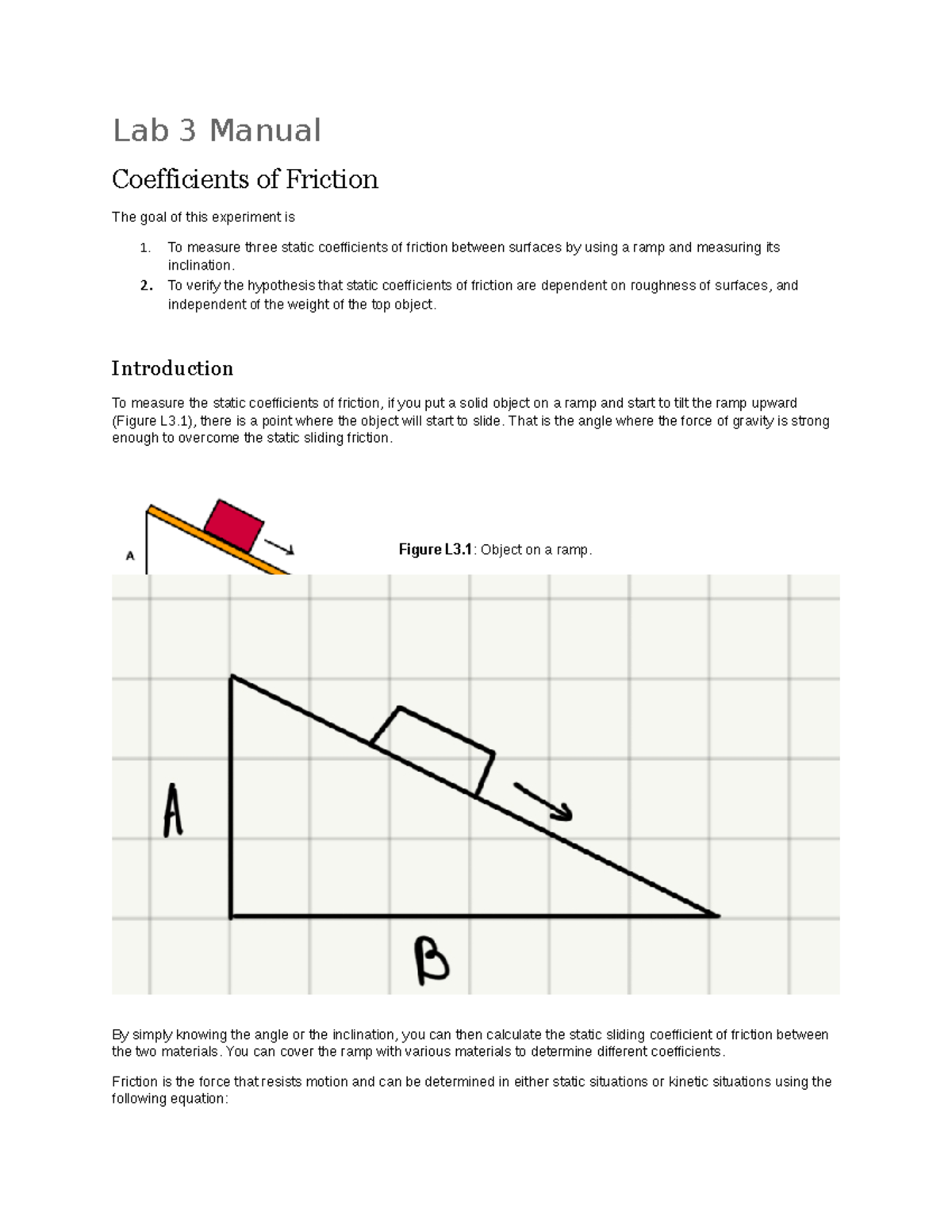 Lab Manual 3 Coefficients of Friction - 2. To measure three static ...