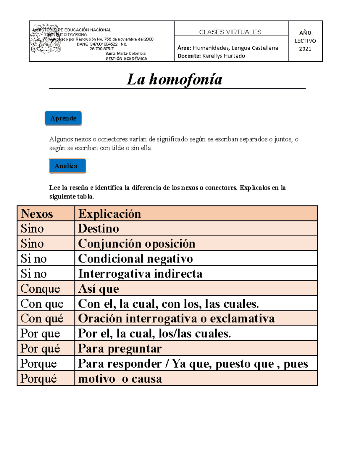 Octubre 19- 20 grado 8º Homofonía. prueba - Lengua Castellana - Studocu