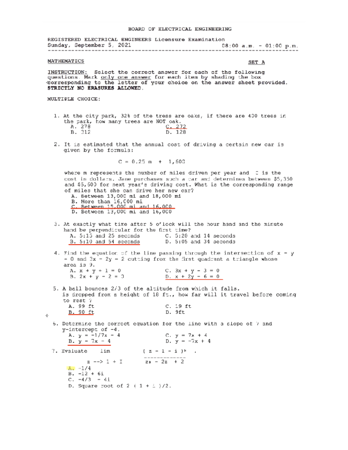 MATH board exam 224 - BS Electrical Engineering - Studocu