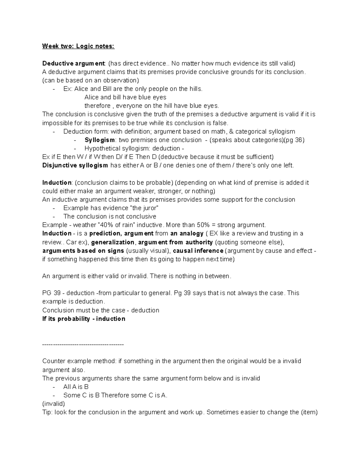 Week two Logic notes syllogism - Week two: Logic notes: Deductive ...