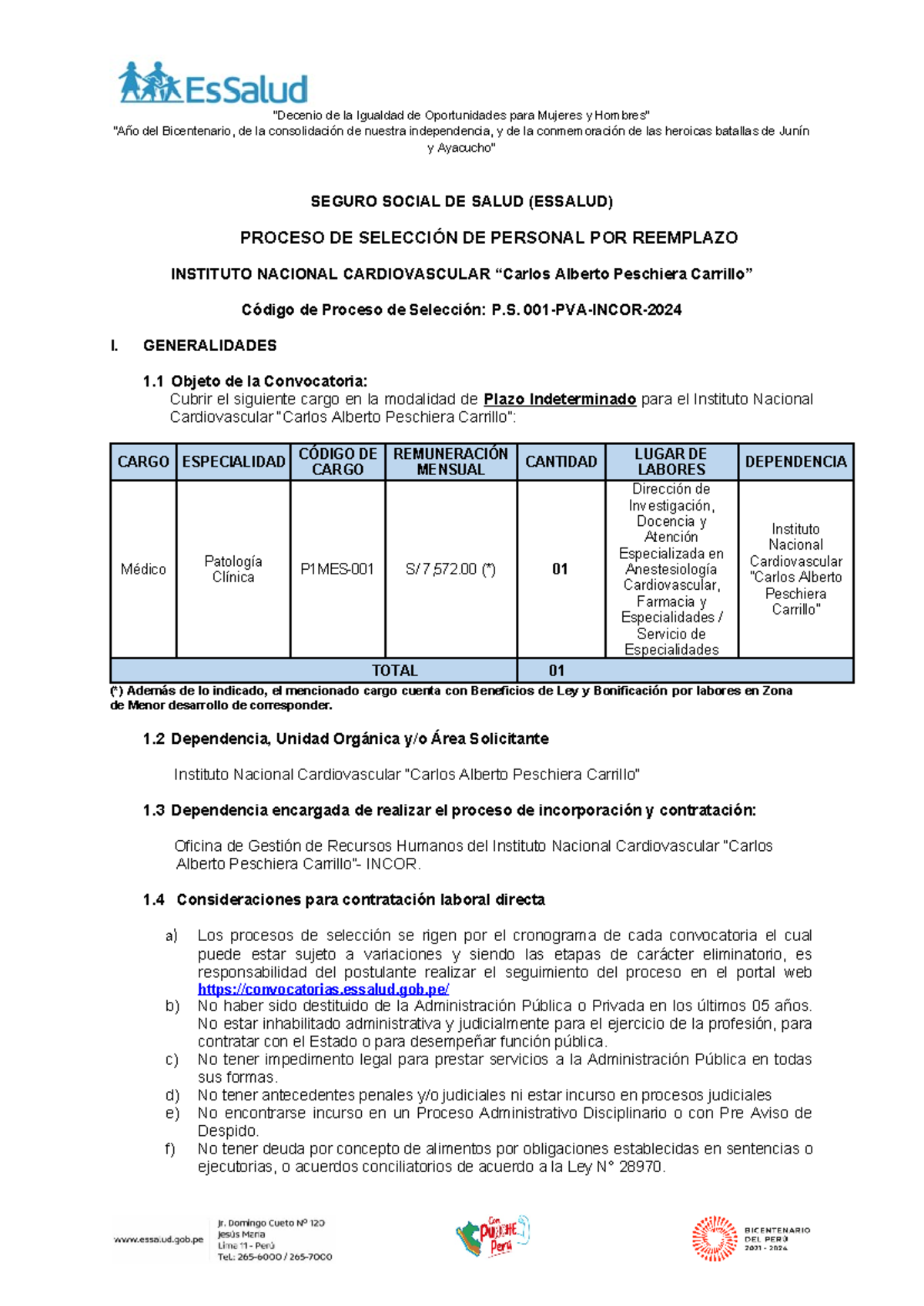 BA 001 PVA Incor 2024 - TRABAJO - “Año del Bicentenario, de la ...