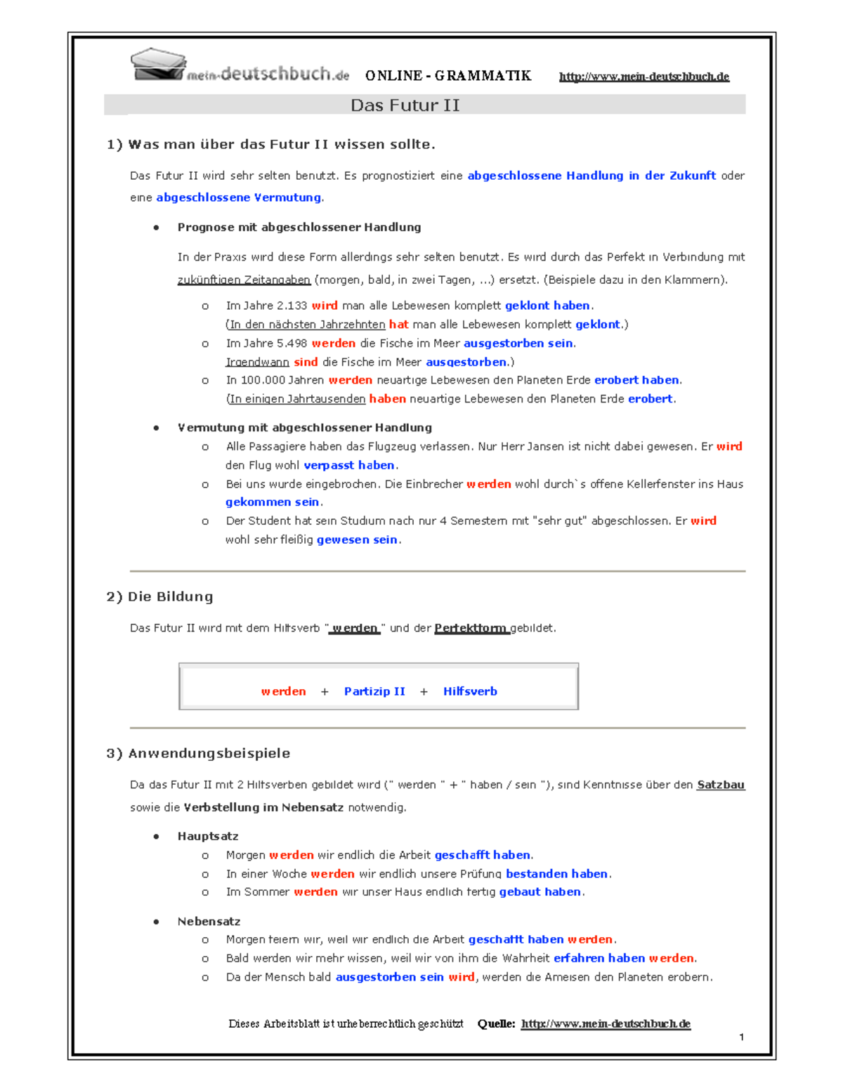 Microsoft Word - futur 2 - futur 2 - ONLINE - GRAMMATIK mein ...