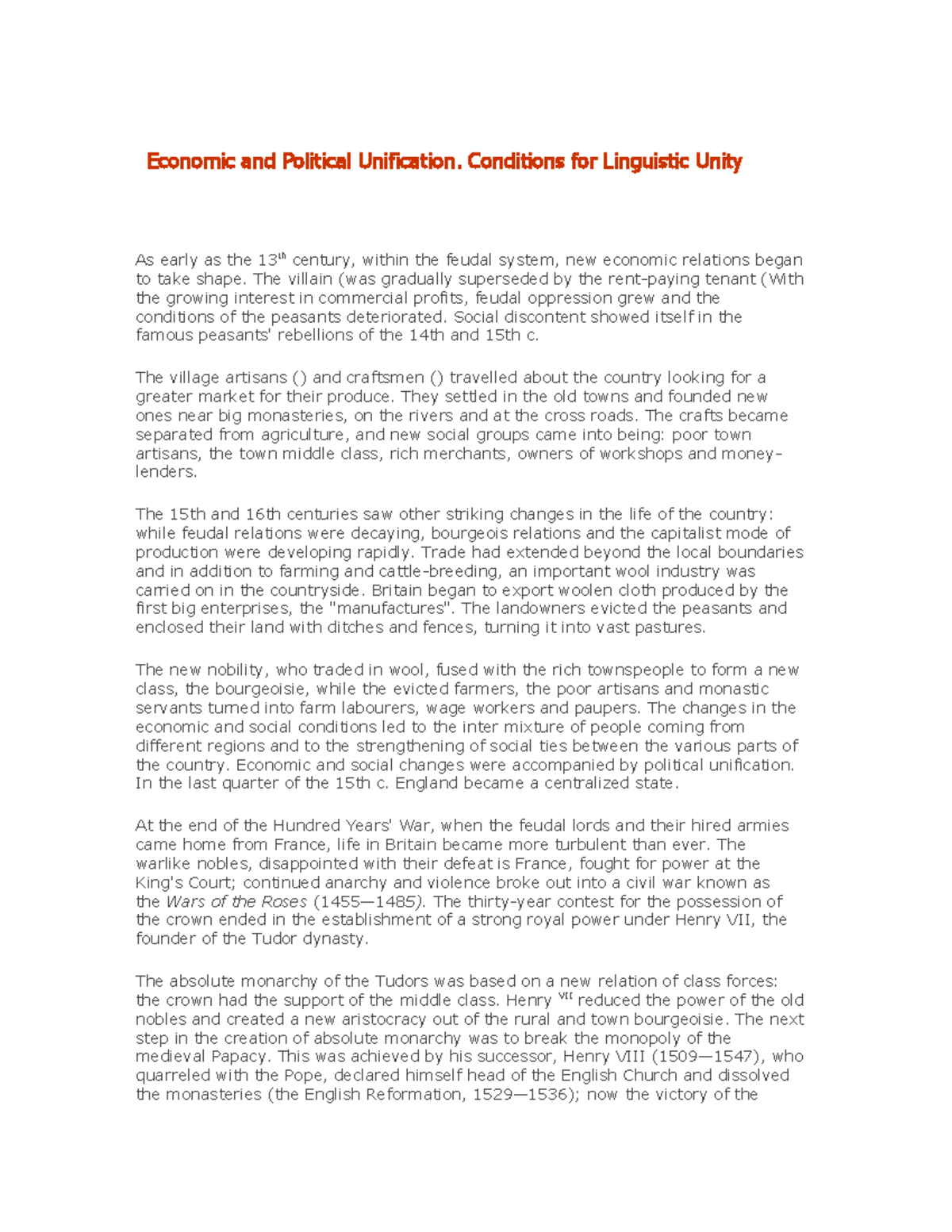 Economic and Political Unification - Literature and Languages - Studocu