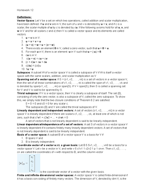 Math HW13 definitions and theorems - HW Definitions Change-of-basis matrix: Let B = {u1,... , un ...