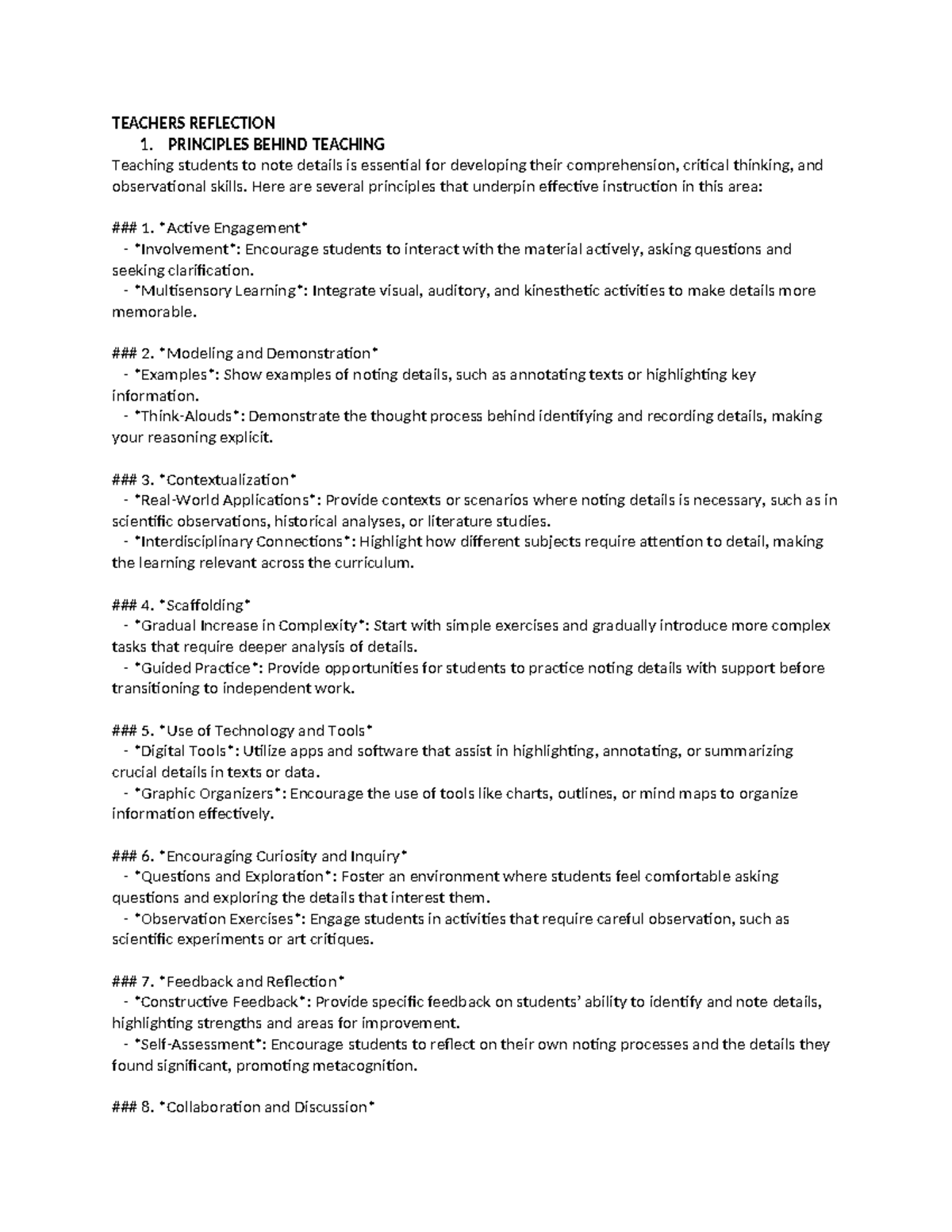Teachers- Reflection - TEACHERS REFLECTION 1. PRINCIPLES BEHIND ...